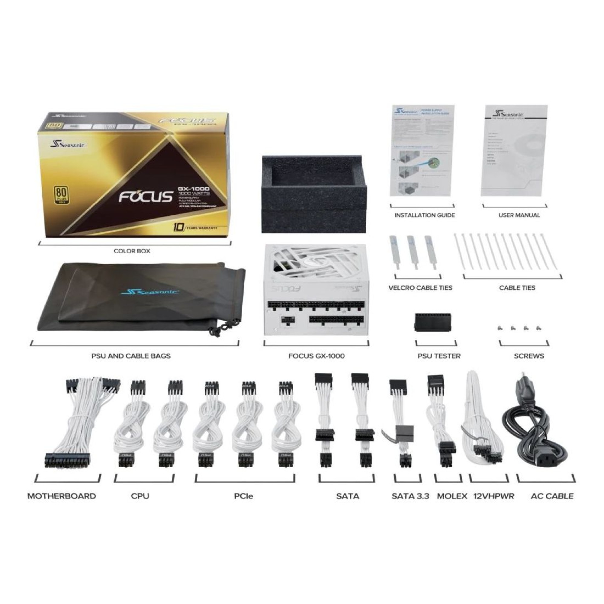 Sursa Seasonic FOCUS GX-1000, 80+ Gold, 100W, Modulara, Alba | Smart PC
